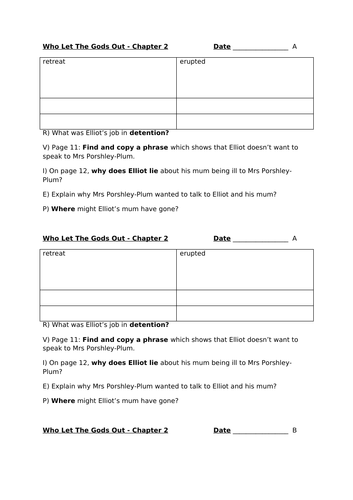 Chapter 2 Who Let The Gods Out Guided Reading | Teaching Resources