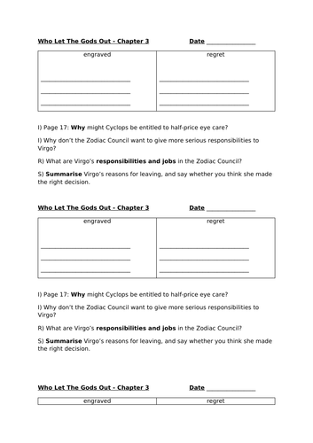 Chapter 3 Who Let The Gods Out Guided Reading | Teaching Resources