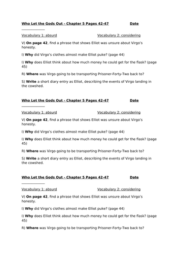 Chapter 5 part 2 Who Let The Gods Out Guided Reading | Teaching Resources