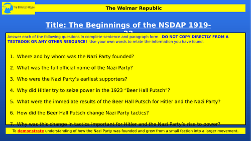 The Beginnings of the Nazi Party | Teaching Resources