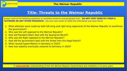 Threats to the Weimar Republic | Teaching Resources