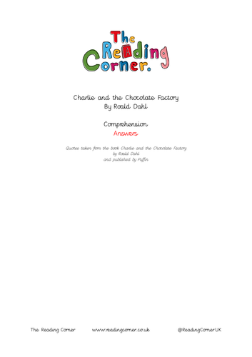 Charlie and the Chocolate Factory by Roald Dahl Reading Comprehension ...