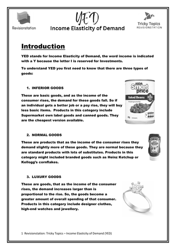 Edexcel A level Business Income Elasticity of Demand (YED) Tricky Topic worksheet lesson ...
