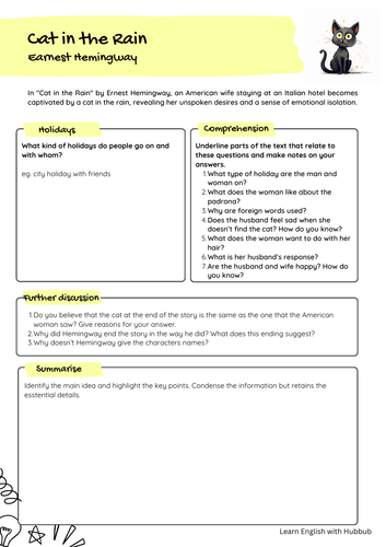 Cat in the Rain (Analysis) | Teaching Resources