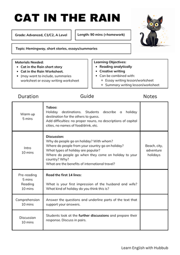 Cat in the Rain (Analysis) | Teaching Resources