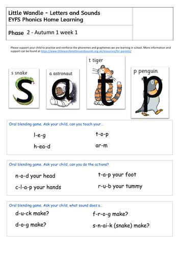 Little Wandle style weekly revision sheets for parents | Teaching Resources
