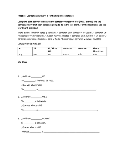Las tiendas y las compras: Vocab definitions matching practice ...