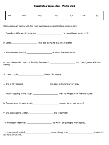Coordinating Conjunctions Worksheets | Teaching Resources