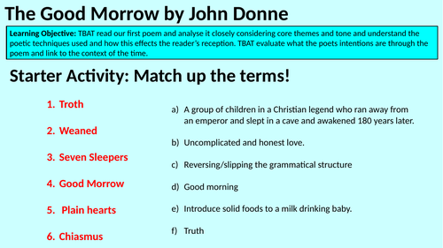 The Good Morrow by John Donne Lesson | Teaching Resources