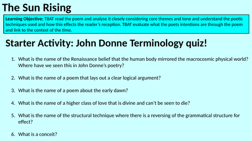 The Sun Rising by John Donne Lesson | Teaching Resources