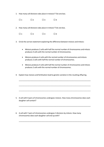 Meiosis Slides and Worksheet (GCSE Biology AQA) | Teaching Resources