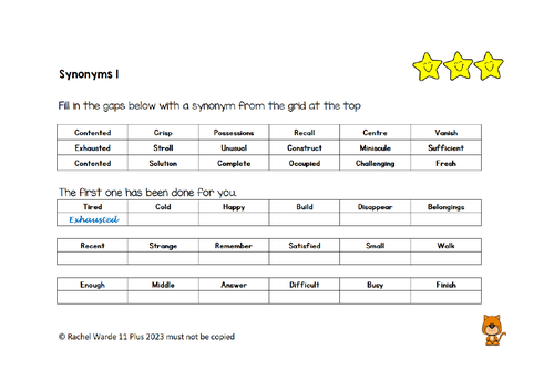 5 Synonym match up grids with answers (grids 1 - 5) | Teaching Resources