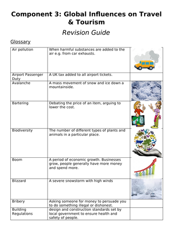 Revision Guide - BTEC Tech Travel & Tourism - Component 3 | Teaching ...