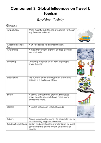 Revision Guide - BTEC Tech Travel & Tourism - Component 3 | Teaching ...