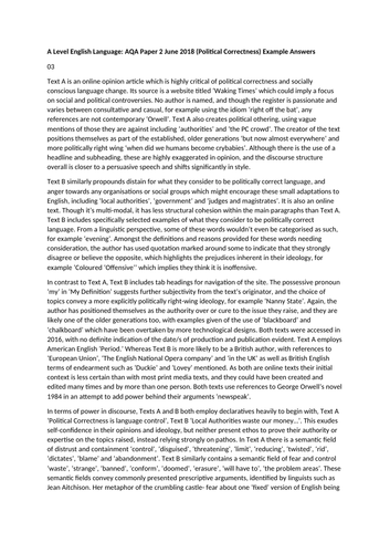 Exemplar exam answers 2019 AQA Paper 2 Q3 Q4 | Teaching Resources