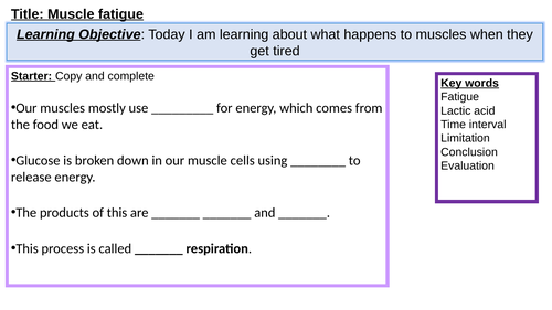 KS3 muscle fatigue | Teaching Resources