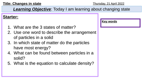 KS3/4 Changing states of matter | Teaching Resources