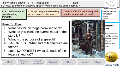 A Christmas Carol: Mr. Scrooge Speech Writing | Teaching Resources
