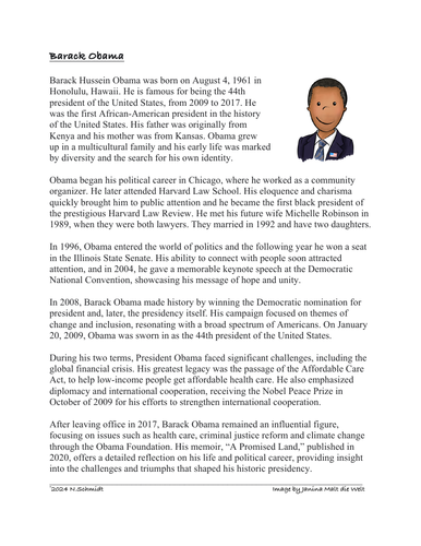 Barack Obama Biography (English Version) Black History Month | Teaching Resources