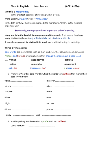 Year 6 English Morphemes & Suffixes | Teaching Resources