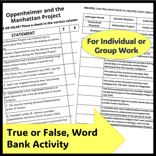 Oppenheimer and the Manhattan Project Reading Comprehension with ...