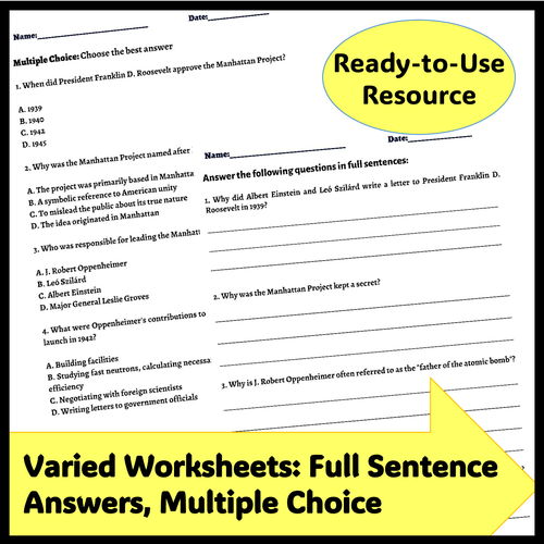 Oppenheimer and the Manhattan Project Reading Comprehension with ...
