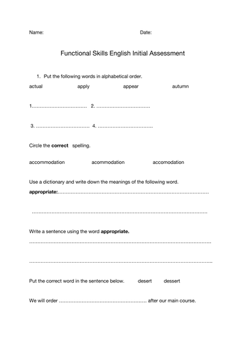 Functional Skills English Initial Assessment | Teaching Resources