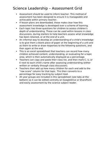 KS1 and KS2 Science Assessment (for Subject Leaders) | Teaching Resources