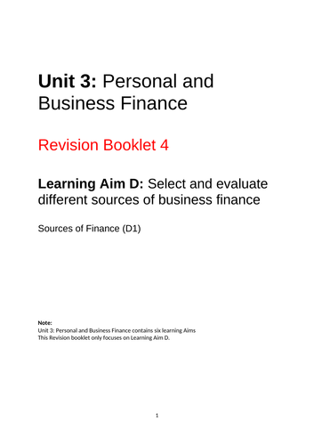 Level 3 BTEC Business - Unit 3: Personal Business and Finance (All ...