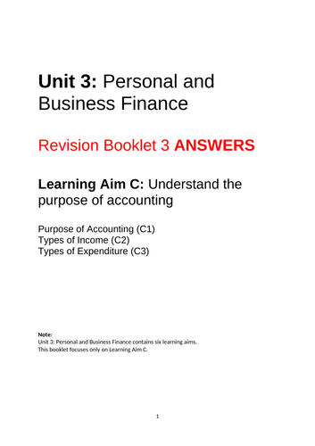 Level 3 BTEC Business - Unit 3: Personal Business and Finance (All ...
