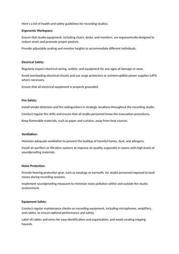 Health and Safety in the Recording Studio | Teaching Resources