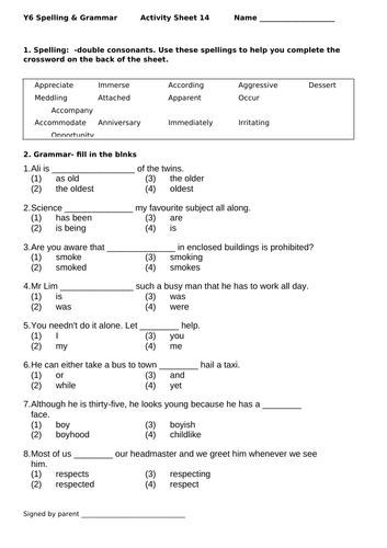 Year 6 SPAG weekly activities | Teaching Resources