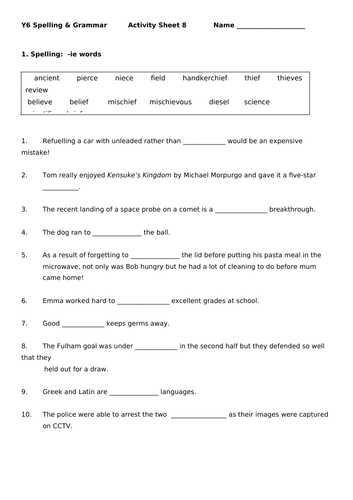 Year 6 SPAG weekly activities | Teaching Resources