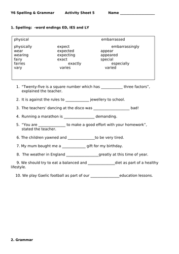 Year 6 SPAG weekly activities | Teaching Resources