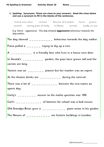 Year 6 SPAG weekly activities | Teaching Resources
