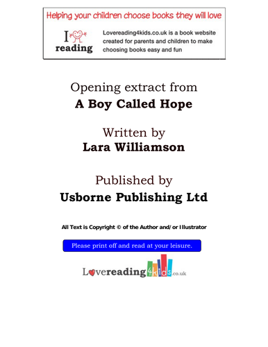 A Boy Called Hope - Whole Class Reading Session! | Teaching Resources