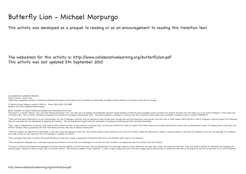 Michael Morpurgo The Butterfly Lion Planning Questions Information ...