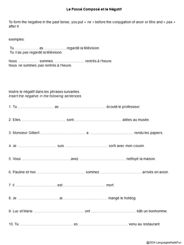 Le Passé Composé et le Négatif - Forming the negative in the past tense ...
