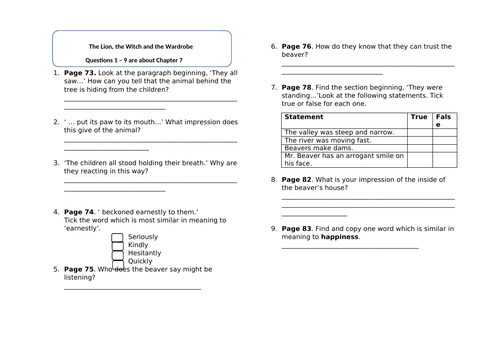 The Lion, the Witch and the Wardrobe Reading Resource | Teaching Resources
