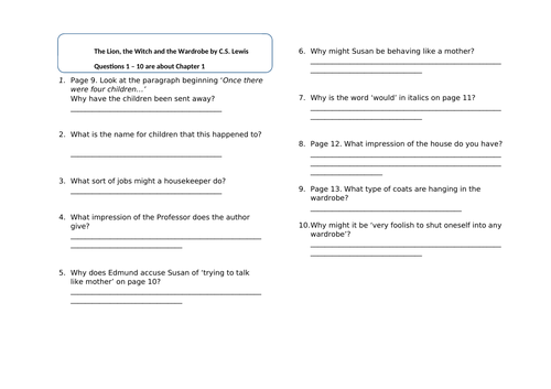 The Lion, the Witch and the Wardrobe Reading Resource | Teaching Resources