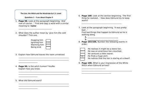 The Lion, the Witch and the Wardrobe Reading Resource | Teaching Resources