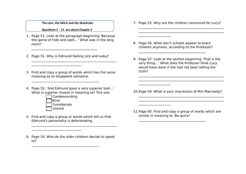 The Lion, the Witch and the Wardrobe Reading Resource | Teaching Resources