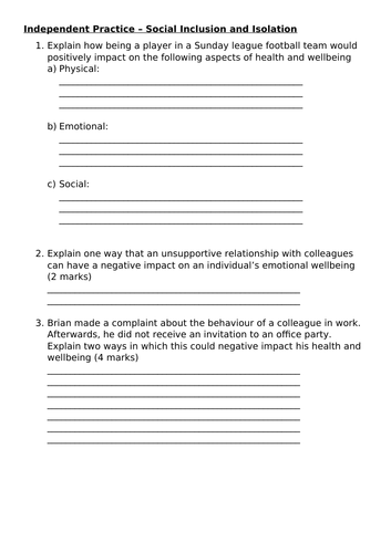 Relationships and Social Inclusion/Isolation - BTEC Health and Social ... Relationships and Social Inclusion/Isolation - BTEC Health and Social ...