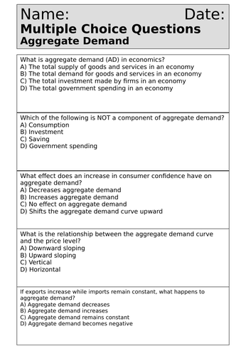A Level Economics - Worksheets - Theme 2.2 - Aggregate Demand ...