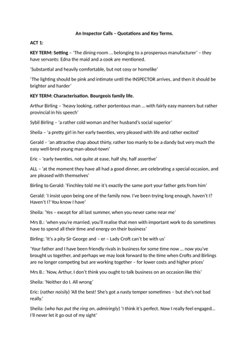 An Inspector Calls: Invaluable QUOTATIONS COLLECTION WITH KEY ...