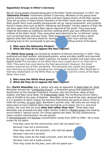 Opposition against Nazi Germany | Teaching Resources