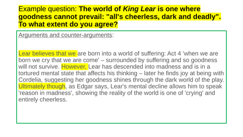 King Lear Literature A Level Tragedy Act 5 Essay structure lesson PP ...
