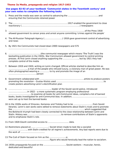 Russia Lenin to Yeltsin 1917-1991Theme 3a review | Teaching Resources