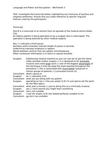 Language and Power and Occupation A Level Unit | Teaching Resources