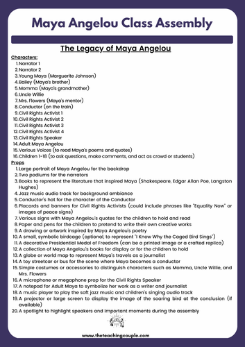Maya Angelou Class Assembly Script | Teaching Resources